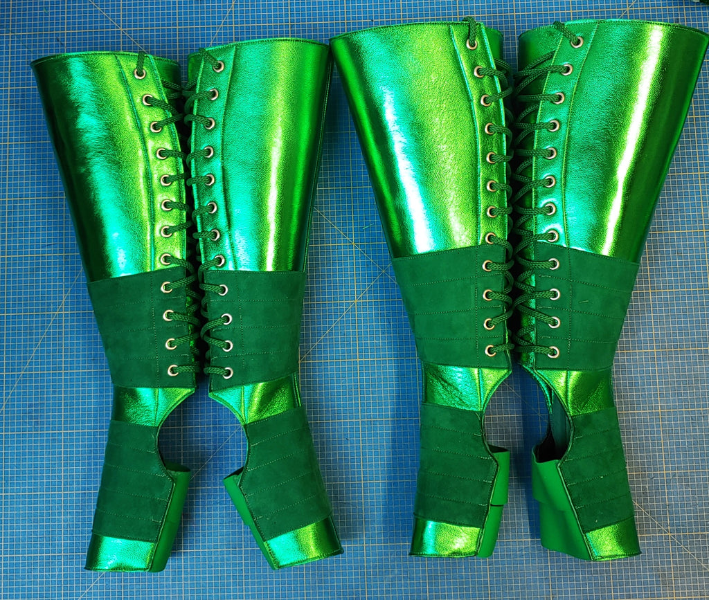 PEWTER metallic Leather and suede Aerial boots trapeze gaiters ...