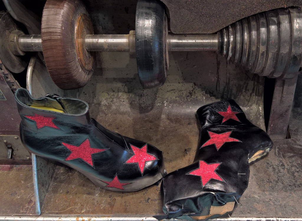 STARDUST Platform Ankle Boots Black leather with Red glitter Stars ...